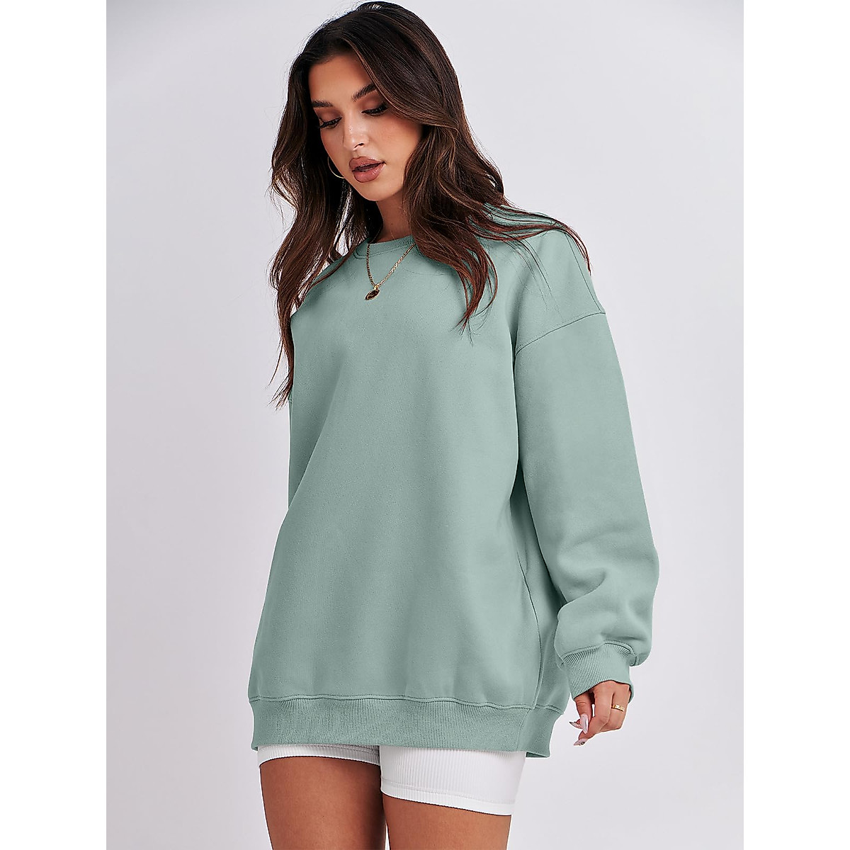 ANRABESS Sweatshirt for Women Oversized Crewneck Hoodies Fleece Casual Pullover Top Fall Fashion Outfits Clothes 2025 A1019 light green Small