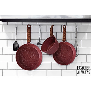 Easy chef always, Nonstick Frying Pan Skillet, 10inch, Non Stick Granite Red Coating, Egg Pan Fry Pan Omelet Pan Healthy Stone Cookware Chef’s Pan, PFOA Free, Induction Compatible