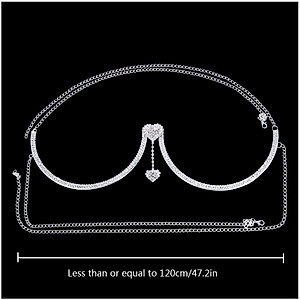 Rhinestone Chest Bracket Sexy Bra Chain Body Jewelry Bikini Silver Crystal Body Chain Rhinestone Bra Underwear Chain Jewelry for Women (Double Heart Pendant)
