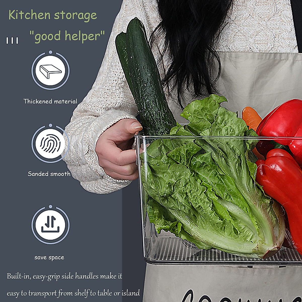 ACIGI Fridge Kitchen refrigerator organizer bins box - Clear Food Storage Baskets for Kitchen, Fridge, Freezer, Cabinets, Countertops, Bedrooms, Stackable Plastic Household Containers, Transparent