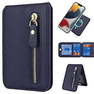Cavor Compatible with Magsafe Wallet,Wallet with Adjustable Stand,Magnetic Wallet for iPhone 16 Pro Max/14 Pro/15/14 Plus/13/12,Magsafe Card Holder,Magsafe Phone Wallet,Zipper Pocket-Blue