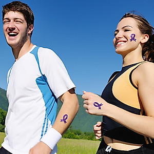 20 Sheets 240 Pcs Purple Ribbon Glitter Tattoos Domestic Violence Awareness Ribbon Temporary Tattoos Lupus Overdose Alzheimers Pancreatic Cancer for Women Man Charity Public Social Event