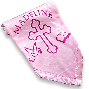 Custom Catch Personalized Baptism Baby Blanket Gift - Girl Name for Christening (Pink, 1 Text Line)