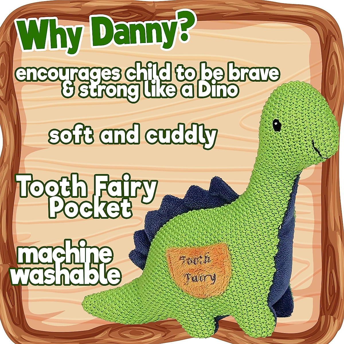 Maison Chic Plush Tooth Fairy Pillow for Little Boys and Girls About to Loose a Tooth (Dinosaur, Danny)