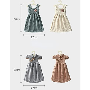 JTJMJTJ Premium Hanging Hand Towels, Coral Fleece, Soft and Absorbent Towels Funny Dress Shape Towels for Women Girls, Gifts (Pink+Grey,2pack+2hooks)