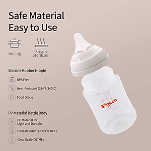 Pigeon PP Nursing Bottle Wide Neck, Streamlined Body, Natural Feel, Easy to Clean, 5.4 Oz(Pack of 4), Includes 4pcs SS Nipples (0m+)