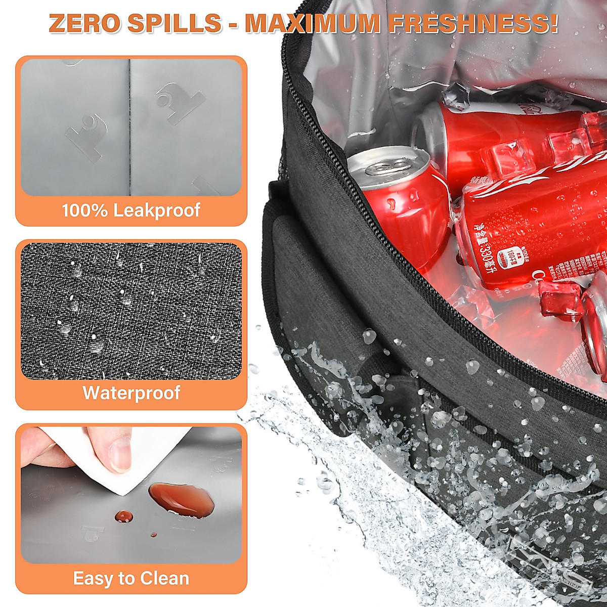 Large Insulated Lunch Bag for Women Men, 10L Leakproof Thermal Reusable Lunch Box for Adult & Kids, Tall Meal Prep Lunch Cooler Tote with Pockets for Office Work by Tirrinia, Charcoal