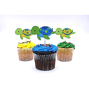 Baby Turtle Cupcake Toppers 12 PCS, Sea Turtle Cake Picks, Baby Shower, Animals Birthday Party Decorations Supplies, Ocean Sea Themed