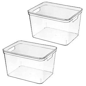 Tidyhome - 2 XLARGE Clear Plastic storage bins with lids- (14inchL×11inchW×9inchH)-Bins Handle for Office, Entryway,Cabinet, Bedroom, Laundry Room, Nursery and Transparent 14.2inchL×11inchW×9inchH