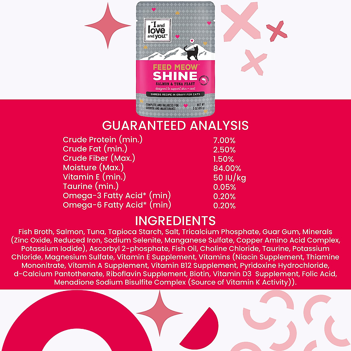 I and love and you Feed Meow Variety Pack - Salmon, Chicken, Tuna - Grain Free, Shredded, No Fillers 3oz Pack of 12