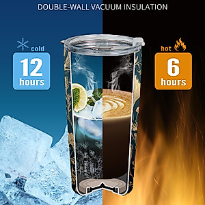 QWEUIOP 20oz Insulated Travel Coffee Mug Golden Ginkgo And Palm Stainless Steel Tumbler with Lid Double Wall Vacuum Coffee Cup For Hot and Cold Drinks14562