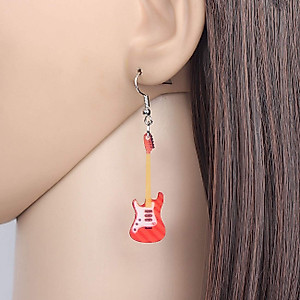 DUOWEI Cute Acrylic Music Bass Guitar Earrings Charms Dangle Drop Jewelry Gifts for Women Mom(Red)