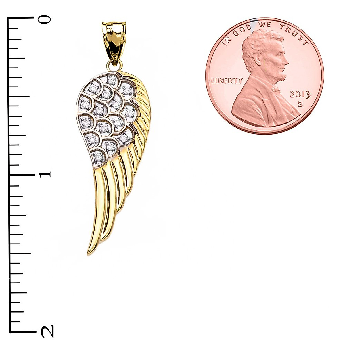 Trendy Necklaces 14k Yellow Gold Diamond Angel Wing Fancy Pendant