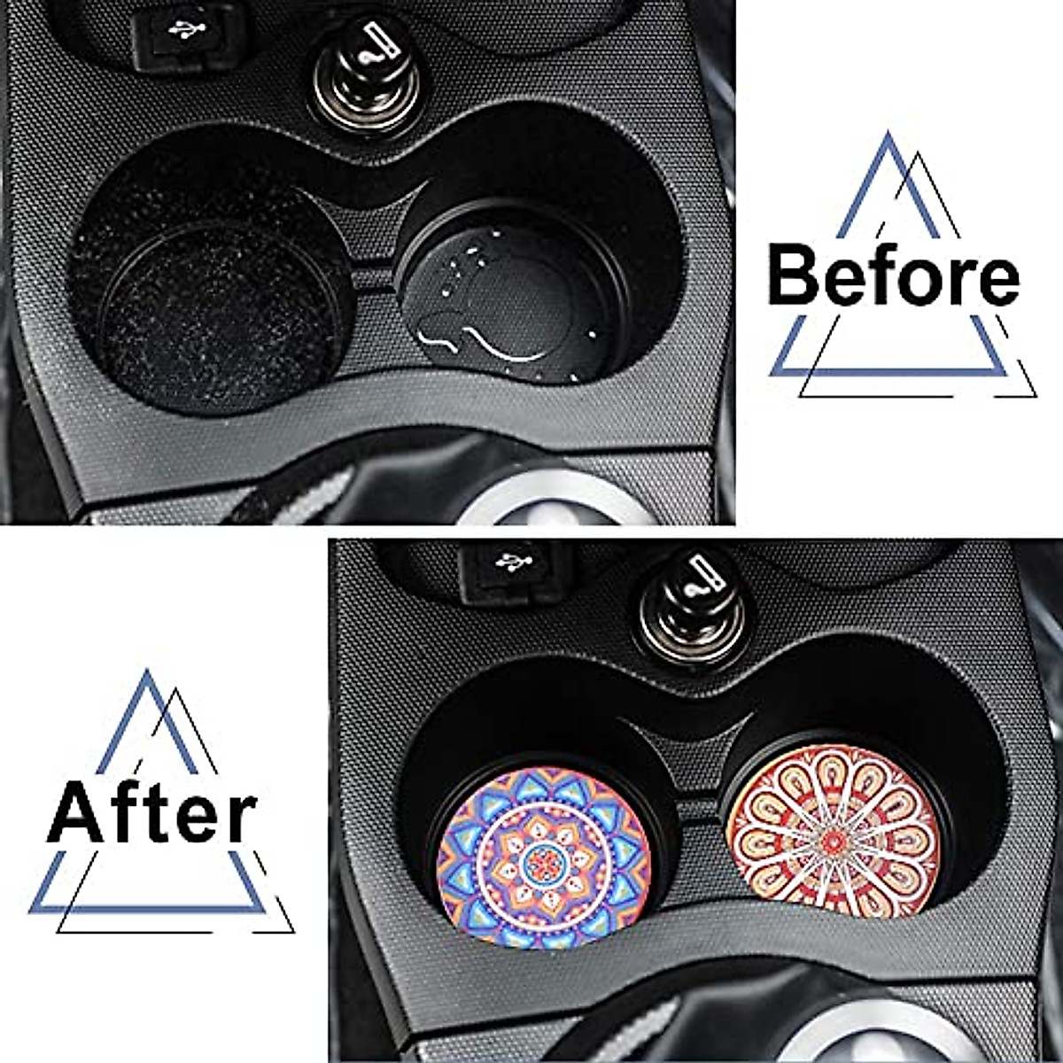 Car Coasters for Drinks Absorbent, 10 Pack 2.56in Car Coasters Absorbent Ceramic with A Finger Notch for Easy Removal, Car Cup Holder Coaster for Car, Cute Car Accessories for Women,Men