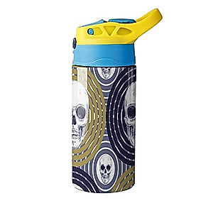 Thermos Cup 500Ml Circle Skull Insulated Water Bottle With Straw For Sports And Travel