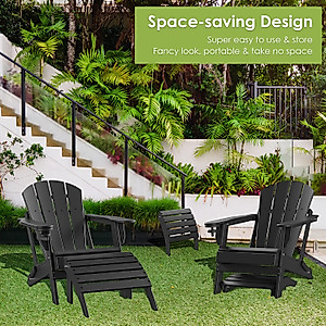 GREENVINES Adirondack-Ottoman | Folding | Set of 2 | HDPE Plastic | Outdoor Footrest | All Weather | Foot Rest | Foot Stool | Black | for Adirondack Chair | for Patio Backyard Pool