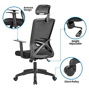 UNICOO - Office Chair Ergonomic High Back Swivel Chair, Mesh Computer Chair, Office Task Desk Chair with Lumbar Support, Backrest and Headrest (W-215C Black)