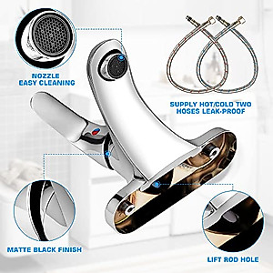 PHICHI Single Handle 4 inch Centerset Chrome Bathroom Faucet, Low Arc Basin Mixer Tap Vanity Faucets for Sink 3 Hole, with Hot & Cold Water Supply Lines