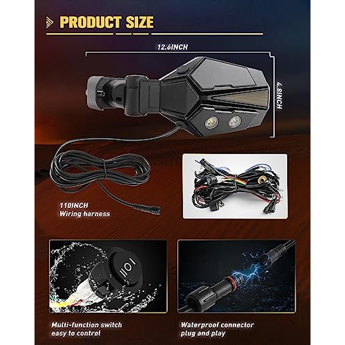 CO LIGHT UTV Side Rear View Mirrors LED Light Aluminium White Green Lights with Amber Turn Signal, Tube Clamp, Fits 1.5-2 Inch Roll Cage Bar, Compatible with Side by Side RZR Pioneer Rhino Wolverine