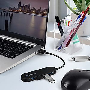 TWOPAN 4-Port USB 3.0 Hub, Ultra Slim USB Multiport Adapter for Laptop, Desktop, Mac, Surface Pro, XPS, Mouse, Keyboard, Flash Drive, U Disk, Printer - Plug and Play, High-Speed Data Transfer