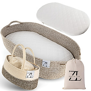 ZEAL'N LIFE Baby Changing Basket with Diapers Basket, Blanket & Changing Pad for Dresser, Potable Changing Pad, Baby Changing Pad, Changing Pad for Dresser, Moses Basket for Newborns (Brown)