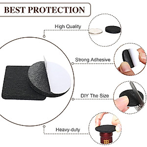 Felt Furniture Pads Self Adhesive -182 Pcs , Cuttable Anti Scratch Floor Protectors for Furniture Feet Chair Legs, Furniture Felt Pads for Hardwoods Floors, Black