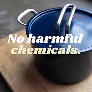 Nontoxic, nonstick BPA-free Risa kitchen stock pot with lid and pot holders for gas, electric, & induction stove by Eva Longoria - Deep Blue