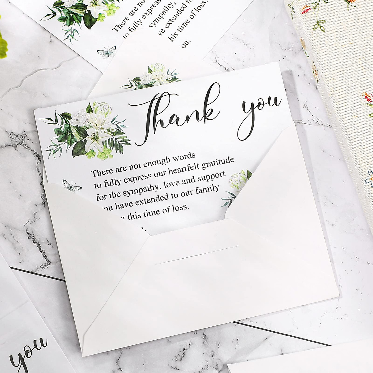 Marspark 50 Pack Thank You Sympathy Cards Funeral Thank You Cards with Envelopes and Message Memorial Card Sympathy Cards Greenery Bereavement Cards for Funeral Family Friends Loved Ones (Lily)