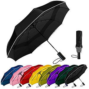 MRTLLOA 49 Inch Large Windproof Travel Umbrella, Double Canopy Vented Waterproof Compact Folding Golf Umbrellas for Rain, Portable for Car, Backpack, Luggage(49 Inch, Black)