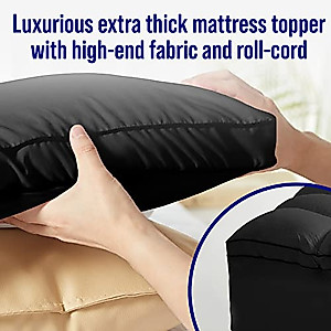 HYLEORY Queen Size Mattress Topper for Back Pain, Extra Thick Cooling Mattress Pad Cover, Down Alternative Overfilled Plush Pillow Top with 8-21 Inch Deep Pocket, Black
