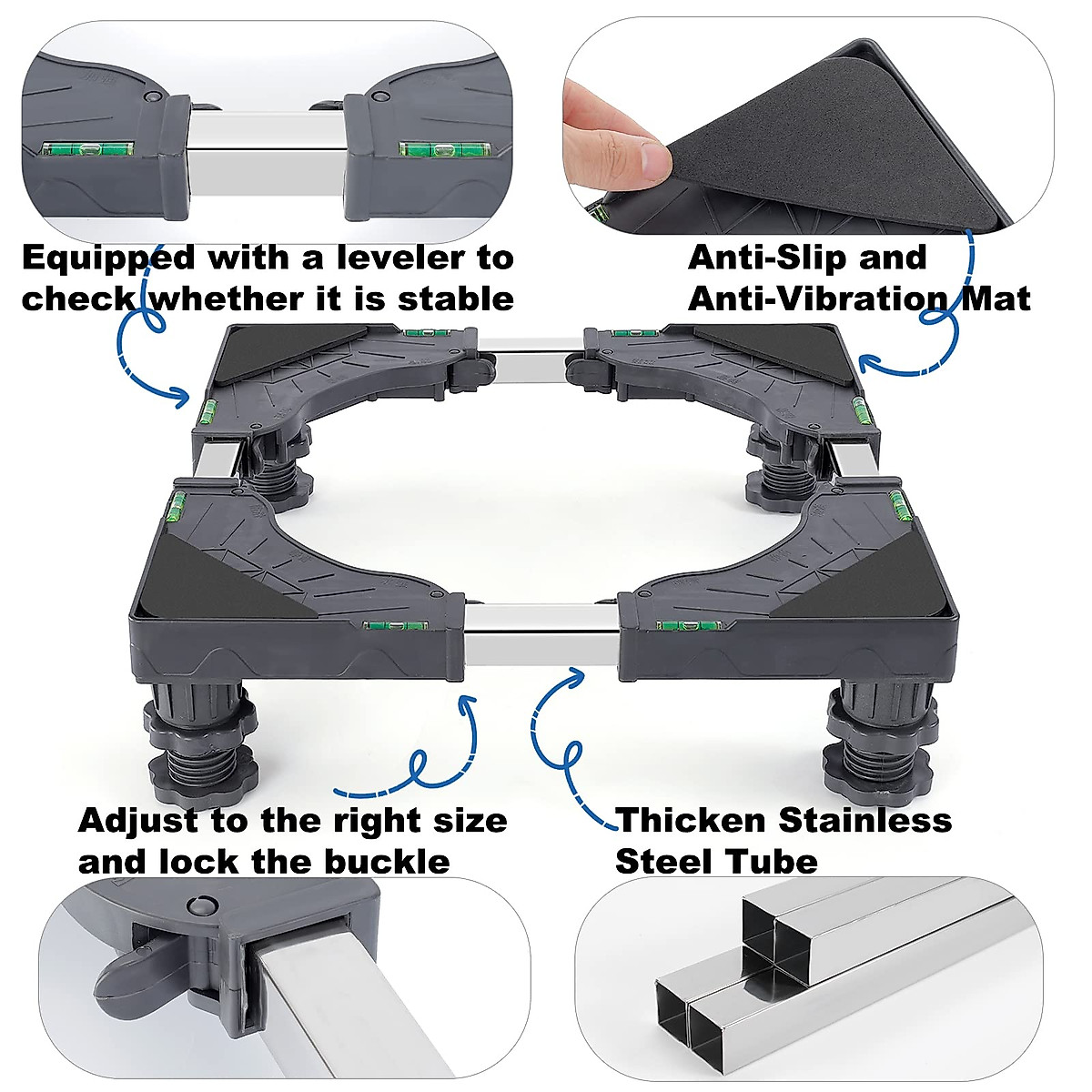 WBD WEIBIDA Mini Fridge Stand Adjustable Refrigerator Stand with 4 Strong Feet Universal Washer and Dryer Stand Heavy Duty Washing Machine Pedestal Fridge Platform for Dorm Appliance Universal Base