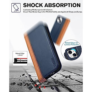 TUCCH Case for iPhone 13 Wallet Case 5G, [Card Holder] Slots Folio PU Leather Cover, Kickstand Flip Case with [TPU Shockproof Interior Case] Compatible with iPhone 13 6.1-inch 2021, Brown & Dark Blue