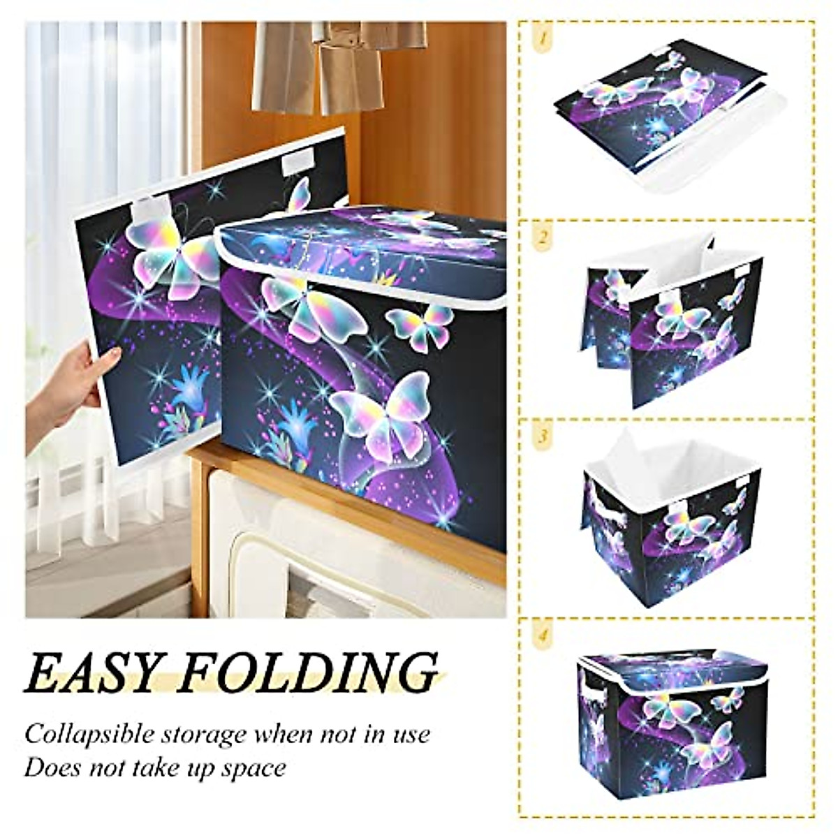 innewgogo Flowers Butterfly Storage Bins with Lids for Organizing Large Collapsible Storage Bins with Handles Oxford Cloth Storage Cube Box for Dog Toys