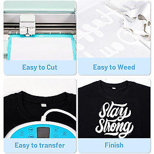 Hisiu White HTV Heat Transfer Vinyl,12" x8ft White Iron on Vinyl for T Shirts, White HTV Vinyl Roll Compatible with Cricut and All Cutting Machine, Stretch Vinyl Easy to Cut and Transfer DIY Design