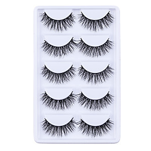 Luxurious Siberian Mink 3D False Eyelash LASGOOS Design Natural Look Messy Cross Daily Light Weight Reusable Fake Eyelashes Eye Makeup 5 Pairs/Box (A10)