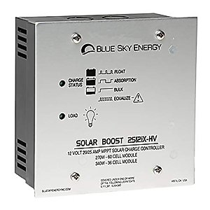 Blue Sky Energy Solar Boost SB2512iX-HV, 25A MPPT Solar Charge Controller for 12V Lead Acid Batteries. Auxiliary Output for Dual Battery Charge or 25A LVD Load Output