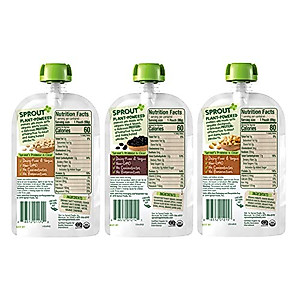 Sprout Organics, Stage 2 Variety Pack, Sweet Potato White Bean, Butternut Blueberry & Carrot Chickpea, 6+ Month Pouches, 3.5 oz (18-count) (Flavours May Vary)