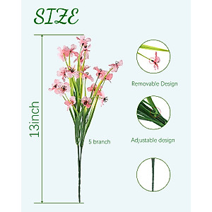 Omldggr 5 Pieces Artificial Violet Flowers Artificial Flowers Faux Violet Flowers Faux Plastic Plant Shrubs Greenery for Indoor Outside Garden Patio Porch Window Box Home Wedding Decoration(Pink)