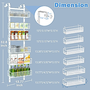 Emmalee Over the Door Pantry Organizer, 6-Tier Hanging Spice Rack with Adjustable Hooks Detachable Frame, Space Saving Door Organizer for Kitchen, Storage Room, Bathroom, Bedroom (6 Tier, White)