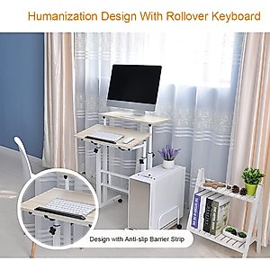 DlandHome Adjustable Rolling Desk Standing Desk, Sit-Stand Desk Cart Mobile Computer Desk Stand Up Desk Office Desk Riser Standing Table Workstation Mobile Desk, Oak