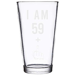 59 + One Middle Finger 60th Birthday Gifts for Men Women Beer Glass – Funny 60 Year Old Presents - 16 oz Pint Glasses Party Decorations Supplies - Craft Beers Gift Ideas for Dad Mom Husband Wife 60 th