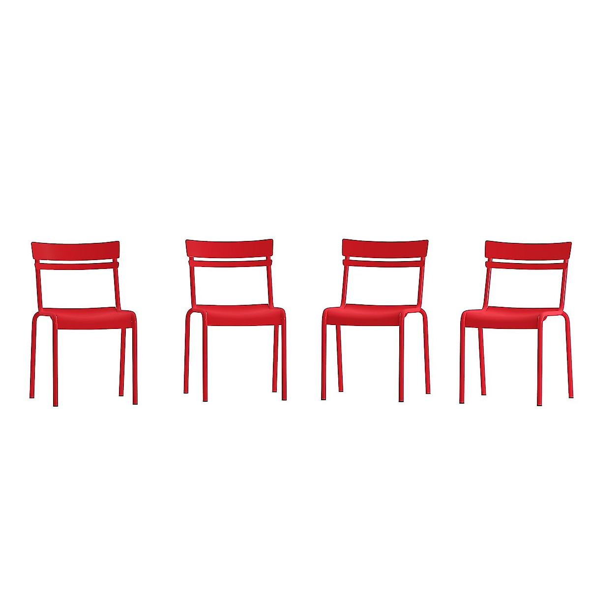 Flash Furniture Nash Commercial Grade Steel Stack Chair, Indoor-Outdoor Armless Chair with 2 Slat Back, Set of 4, Red