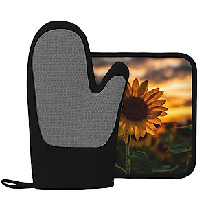 Custom Oven mitt with Photo Personalized Design Name Text Image Oven Mitts and Pot Holders Sets Heat Resistant Oven Gloves for Kitchen Cooking Baking Grilling Gifts (1right Oven mitt+1pot Holder Set)