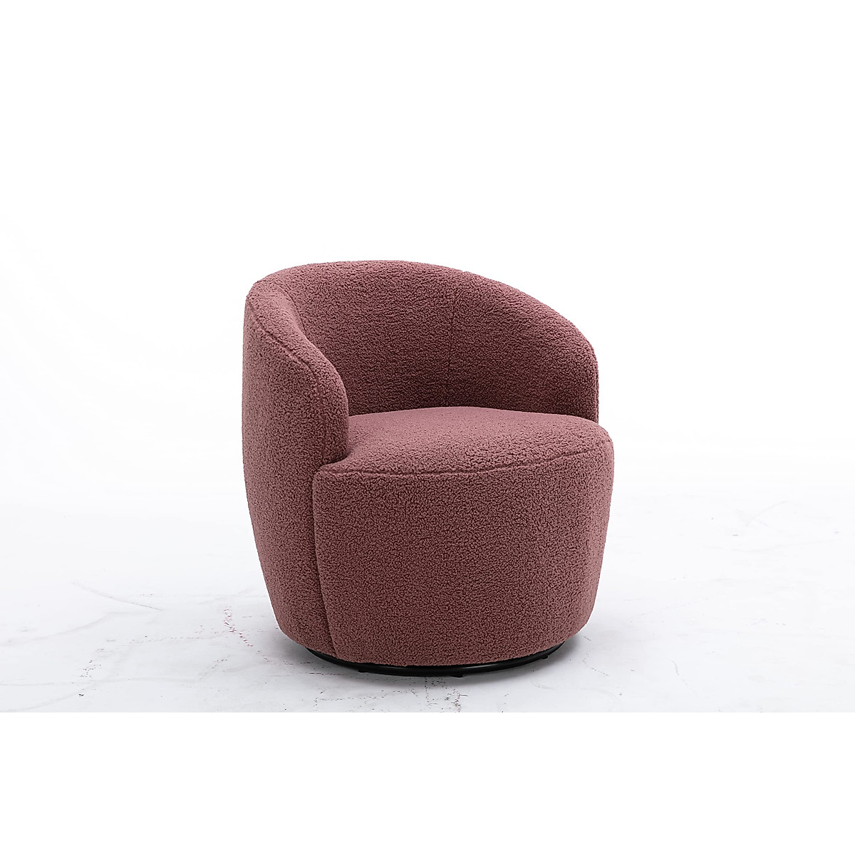 INMOZATA Swivel Barrel Chair, Teddy Fabric Swivel Accent Armchair Barrel Chair with Metal Base, Upholstered Comfy 360°Round Single Reading Chair for Living Room Bedroom,Red