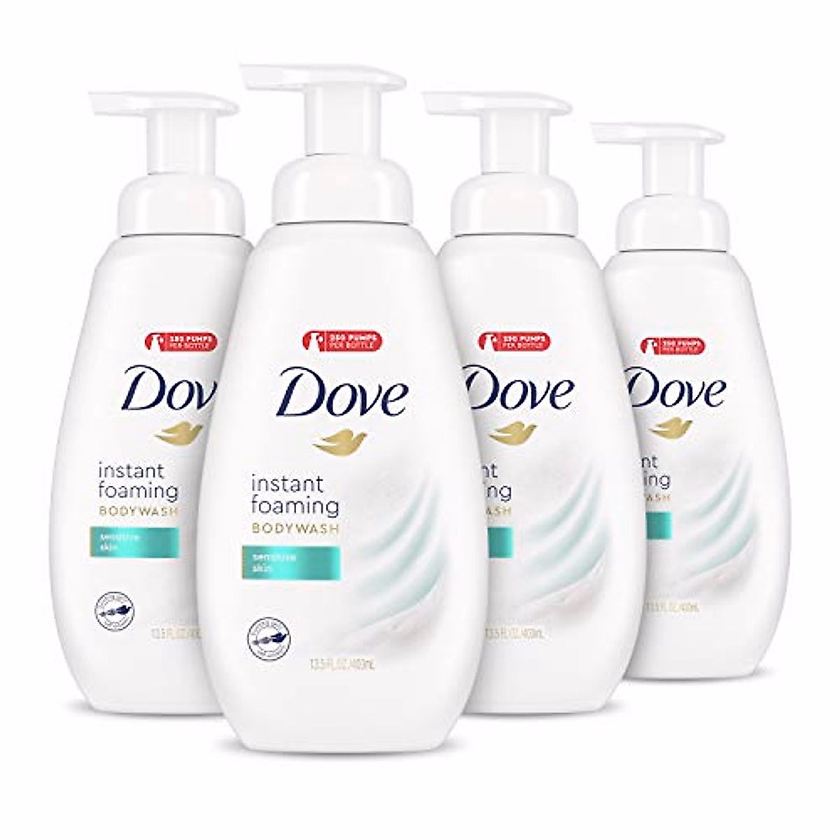 Dove Instant Foaming Body Wash for Softer and Smoother Skin Sensitive Skin Effectively Washes Away Bacteria While Nourishing Your Skin 13.5 oz Pack of 4