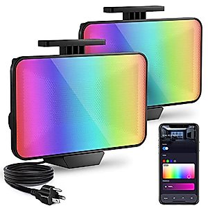 50W RGB Flood Light Outdoor 500W Equivalent with APP Control, 2 Pack Color Changing Smart LED Floodlights, 180° Adjustable Bluetooth Stage Landscape Lights, 16 Million Colors, IP65 , US 3-Plug