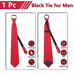 Mantieqingway 3.15'' Zipper Ties for Men Pre-tied Adjustable Red Tie, Polyester Silk Clip on Men's Neckties for Wedding Office Graduation School Uniforms, 1 Pc