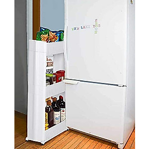 Home-X Slim 3-Tier Rolling Cart for Laundry Room and Bathroom Organization, Space-Saving Storage with Shelves and Wheels, Small Pantry Shelf, Narrow Organizer, White Shelving Unit