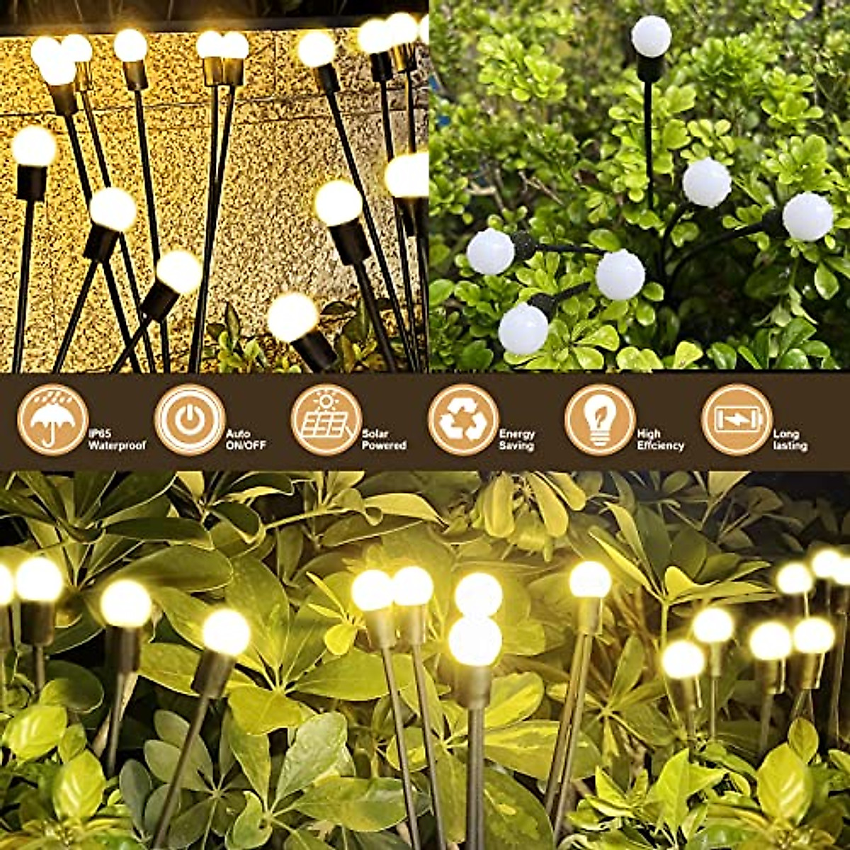XIILSIE Solar Garden Lights, 6 LED Solar Firefly Starburst Swaying Lights Sway by Wind, 2 Modes Solar Landscape Path Lights Outdoor Waterproof Garden Yard Pathway Decoration Lights Warm White (2 Pack