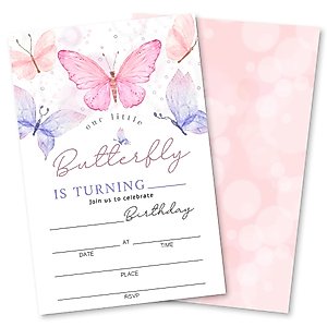 Grace Yonks Butterfly Birthday Party Invitation, 20 Invitations and Envelopes, Birthday party Invitations, Birthday Party Supplies.(061)